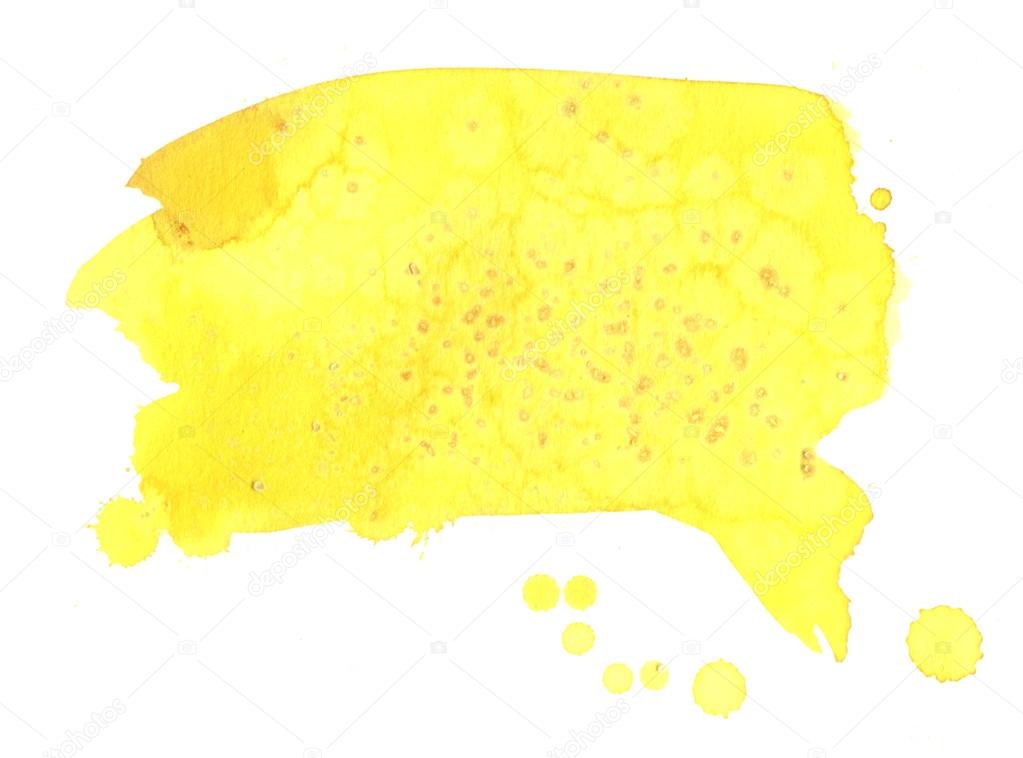 Bright yellow watercolor spot with watercolour paint smudge — Stock ...