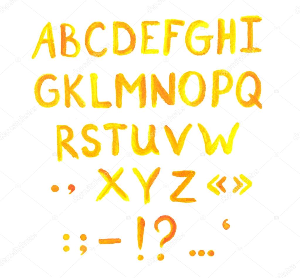 Bold yellow abc fuente con signos de puntuación Ilustración de stock ...