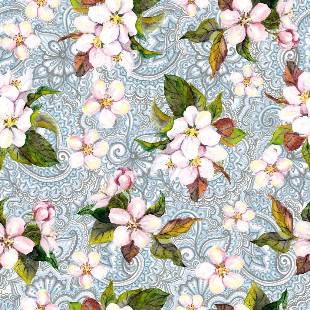 Floral repeating pattern with flowers and indian ornamental paisley ...