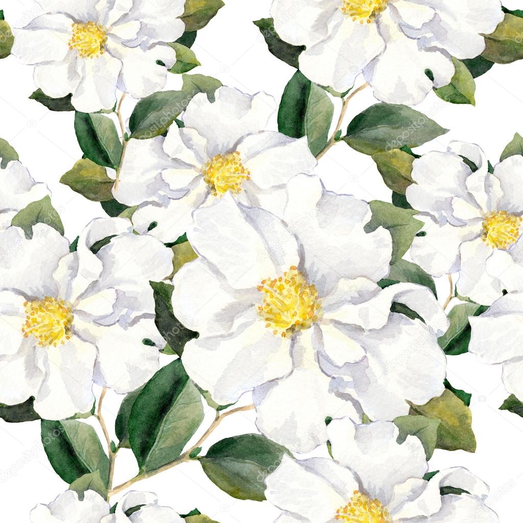 Seamless floral wallpaper with white flowers magnolia, peonies ...