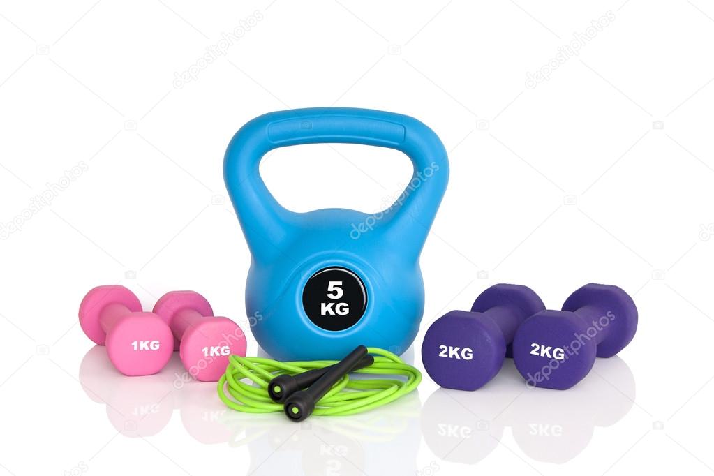 Gym workout equipment isolated on white background — Stock Photo ...
