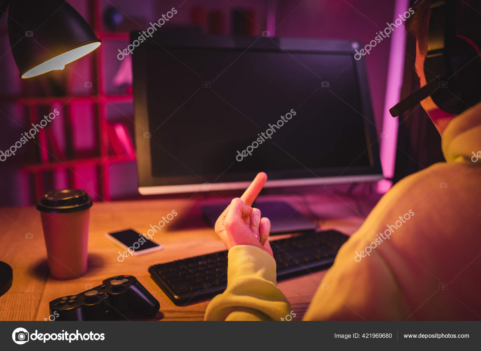 Kyiv Ukraine August 2020 Gamer Headset Showing Middle Finger Joystick ...