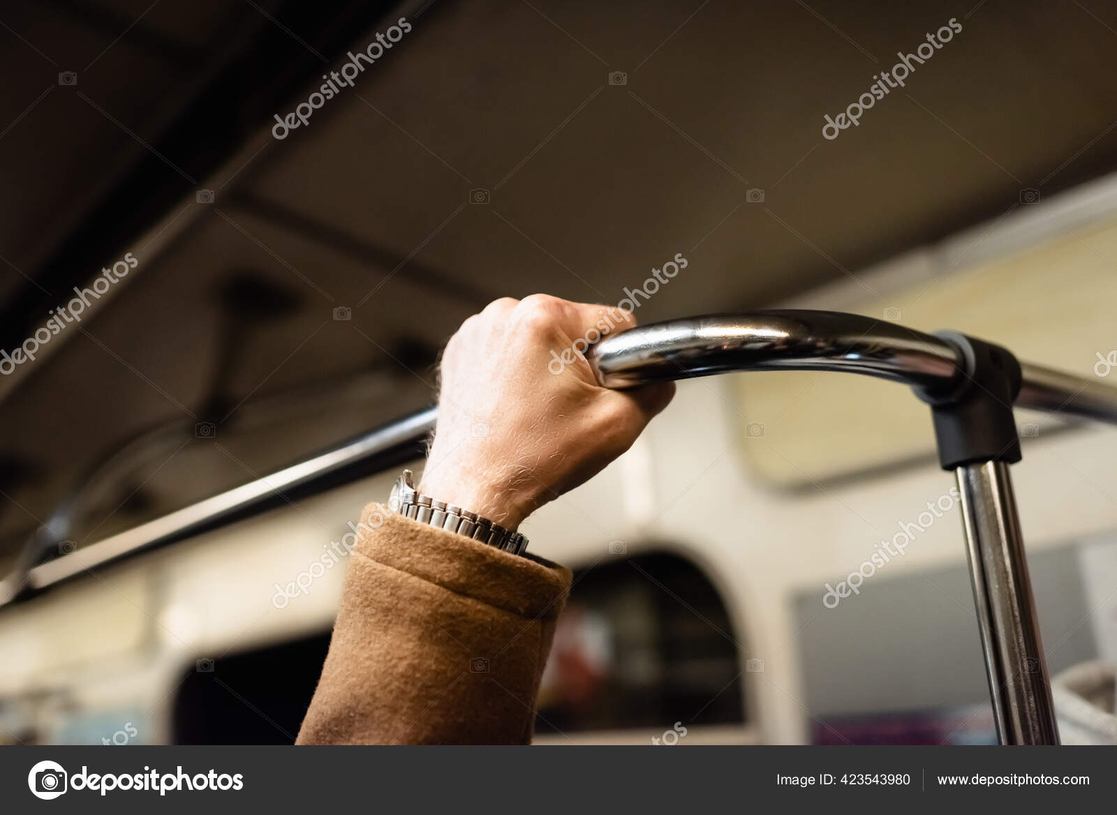 Partial View Senior Man Holding Handrail Wagon Subway Train — Stock ...