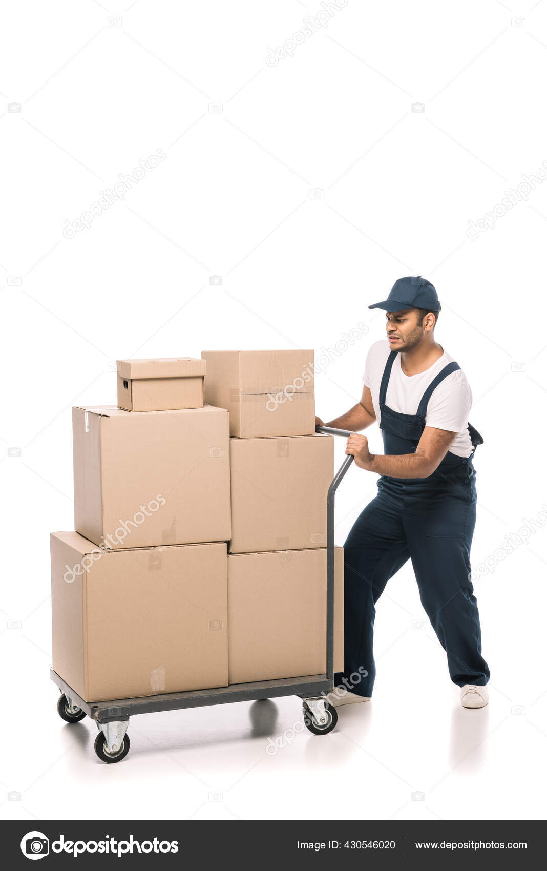 Full Length Indian Mover Overalls Pulling Heavy Hand Truck Carton Stock ...