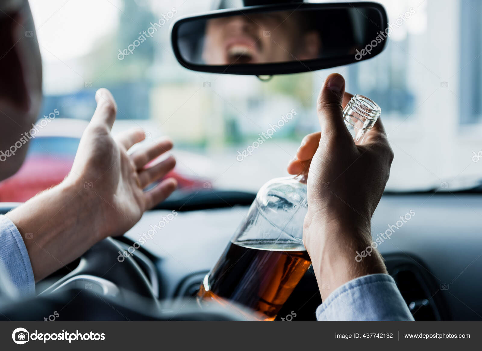 Partial View Angry Drunk Man Bottle Whiskey Shouting Gesturing While ...