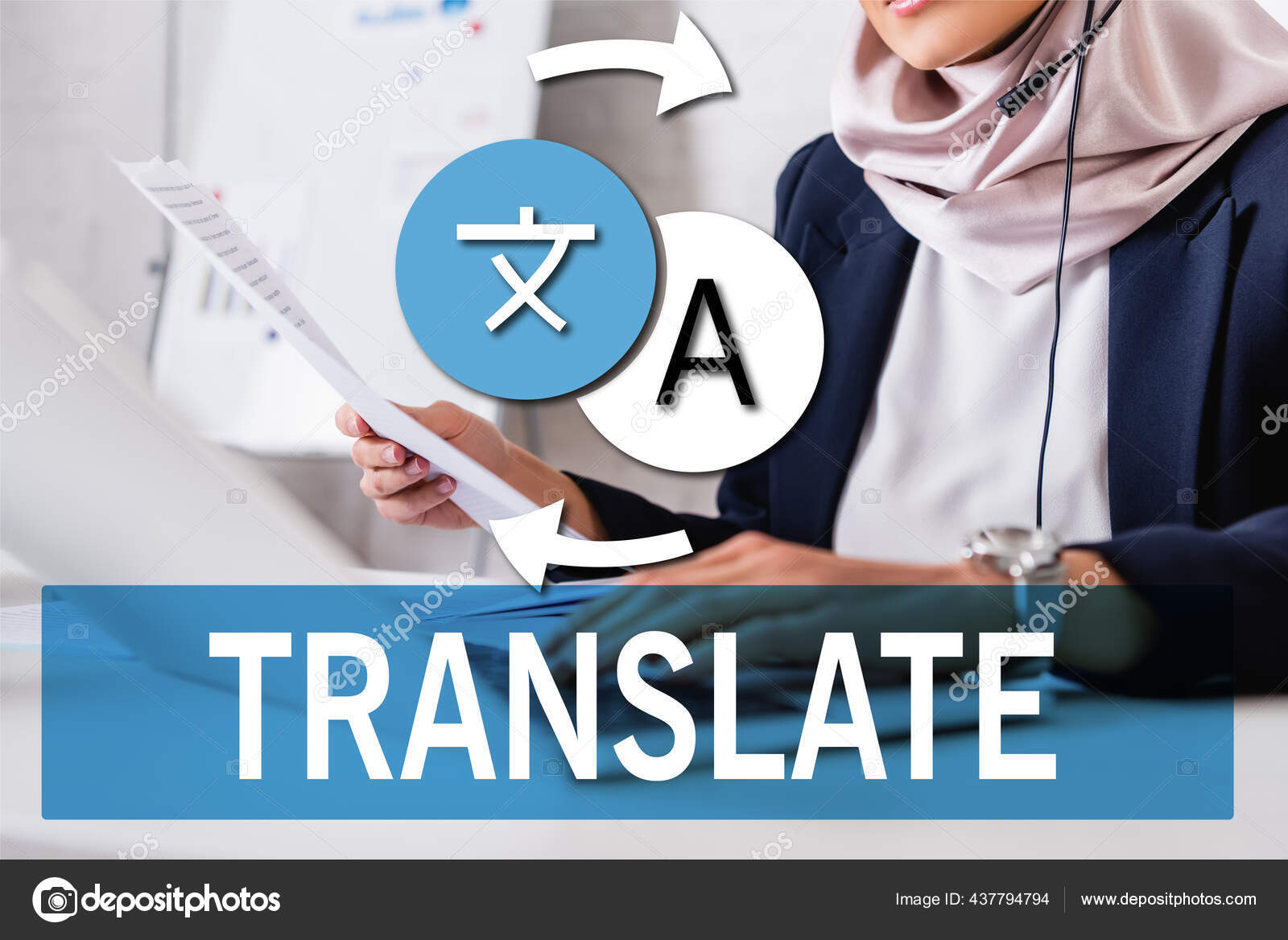 Cropped View Interpreter Holding Documents While Typing Laptop ...