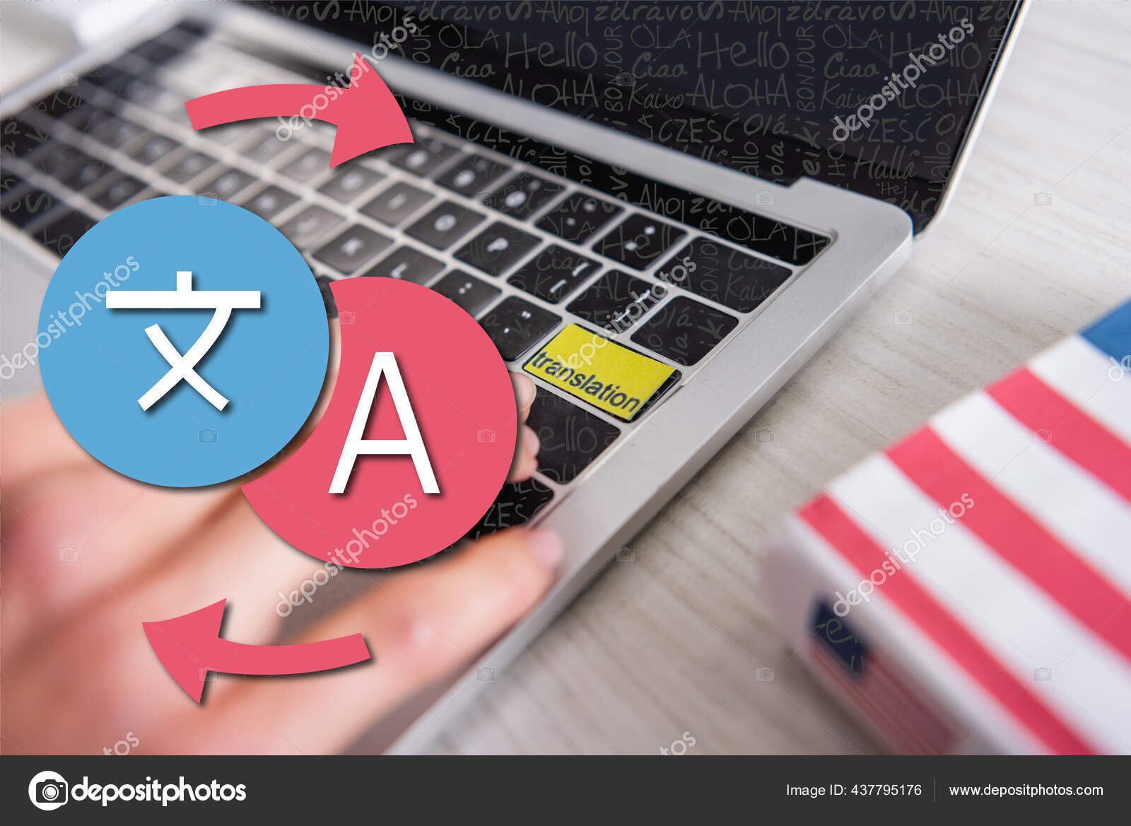 Partial View Interpreter Pressing Translation Key Laptop Icons Arrows ...