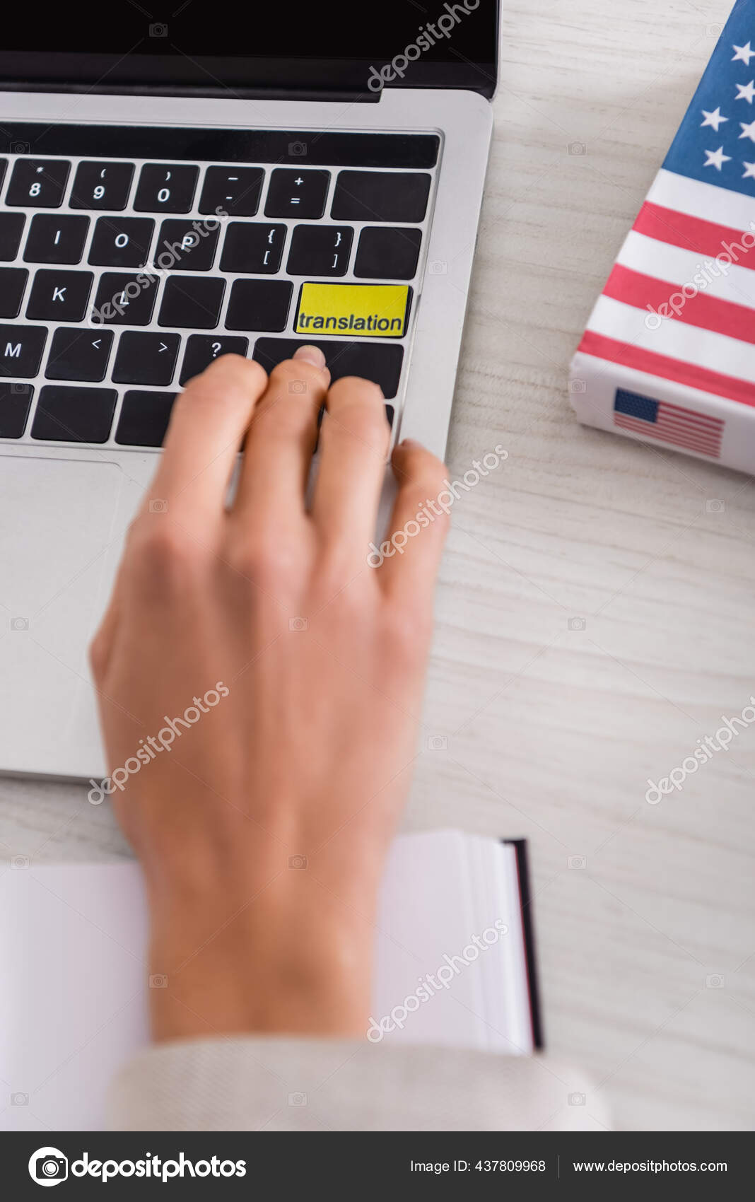 Partial View Interpreter Pressing Translation Key Laptop American ...