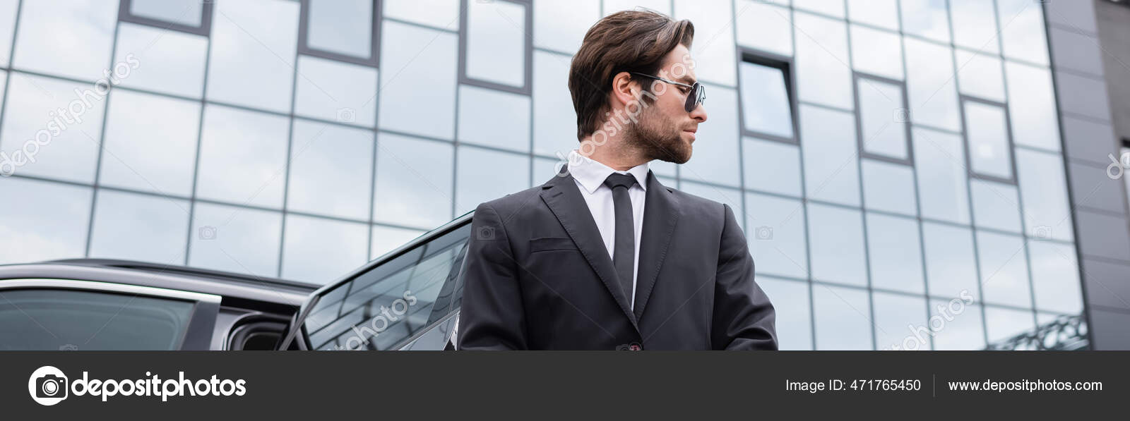 Side View Bearded Bodyguard Suit Car Modern Building Banner Stock Photo ...