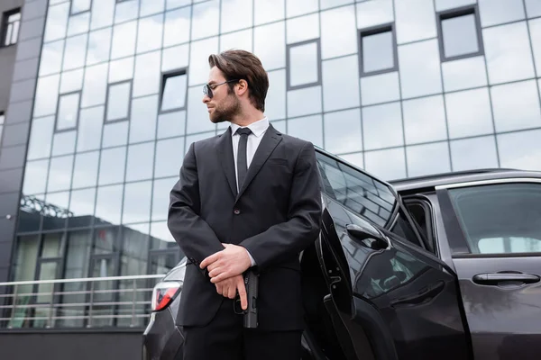 Side View Bearded Bodyguard Suit Car Modern Building Banner Stock Photo ...