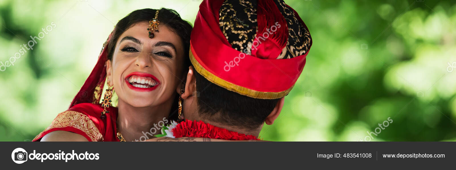 Back View Indian Man Turban Hugging Happy Bride Traditional Headscarf ...
