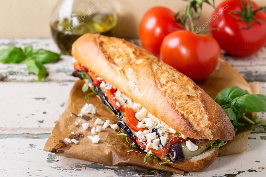 Vegetarian baguette sandwich — Stock Photo © NatashaBreen #111677486