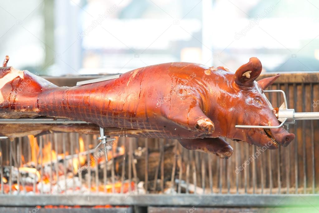 Pig on a spit — Stock Photo © michelangeloop #88323156