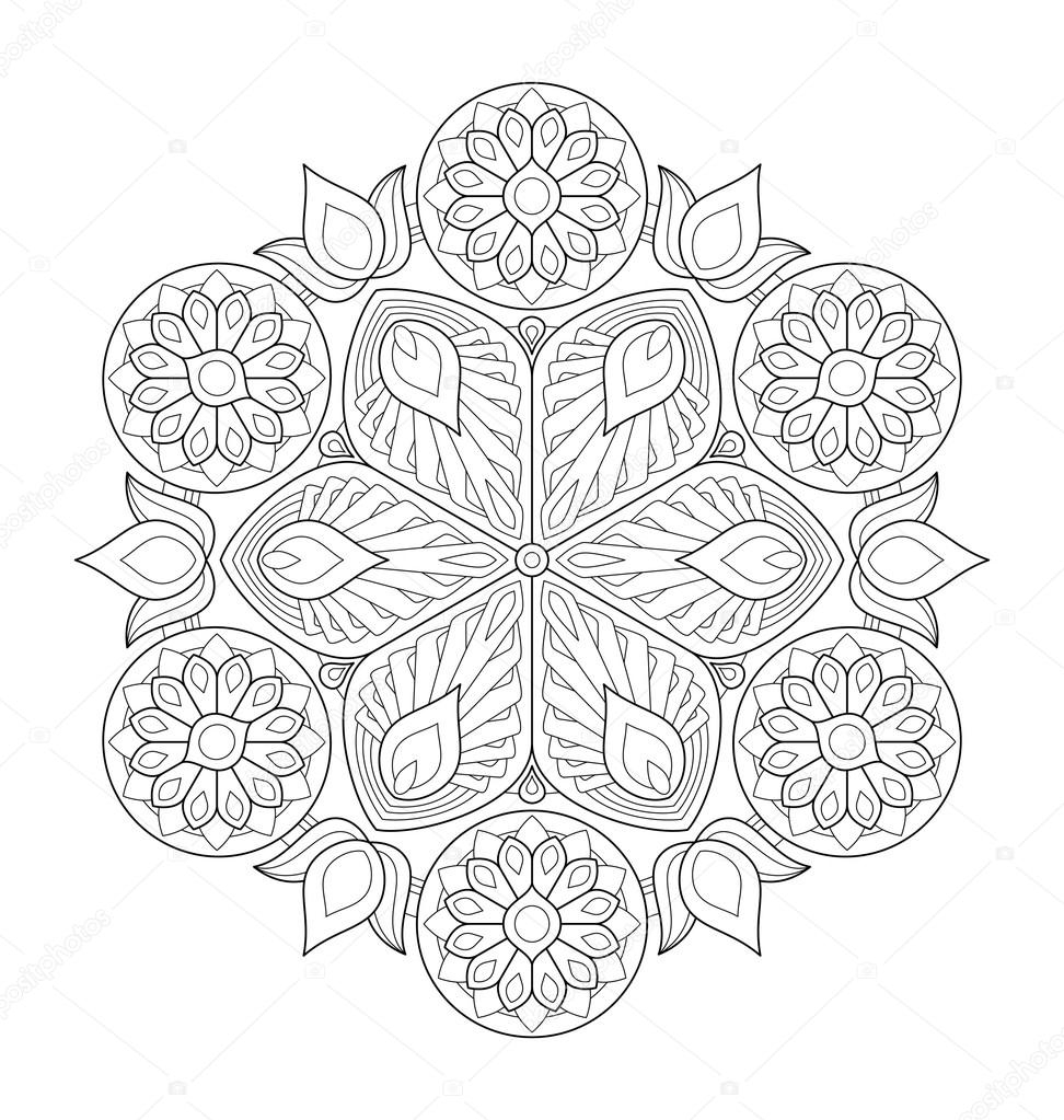 Mandala Illustration For Adult Coloring — Stock Vector © Rijal 109582390