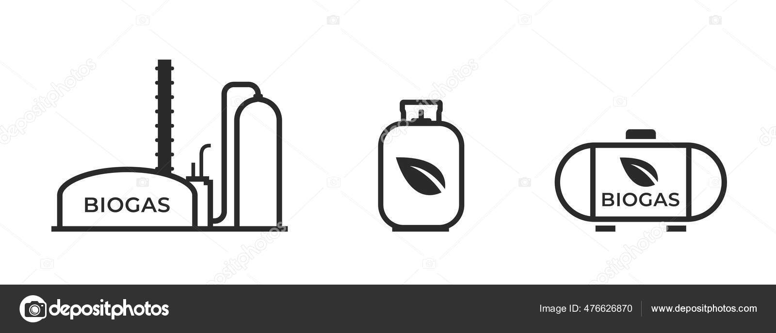 Biogas Line Icon Set Gas Production Storage Symbol Eco Friendly Stock ...