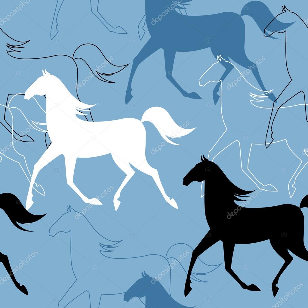 Seamless pattern with running horses. Blue color — Stock Vector ...