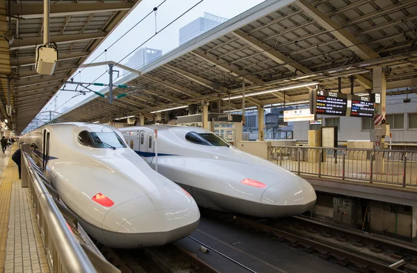 Shinkansen, bullet train, train arriving at the Shin Osaka Station in ...