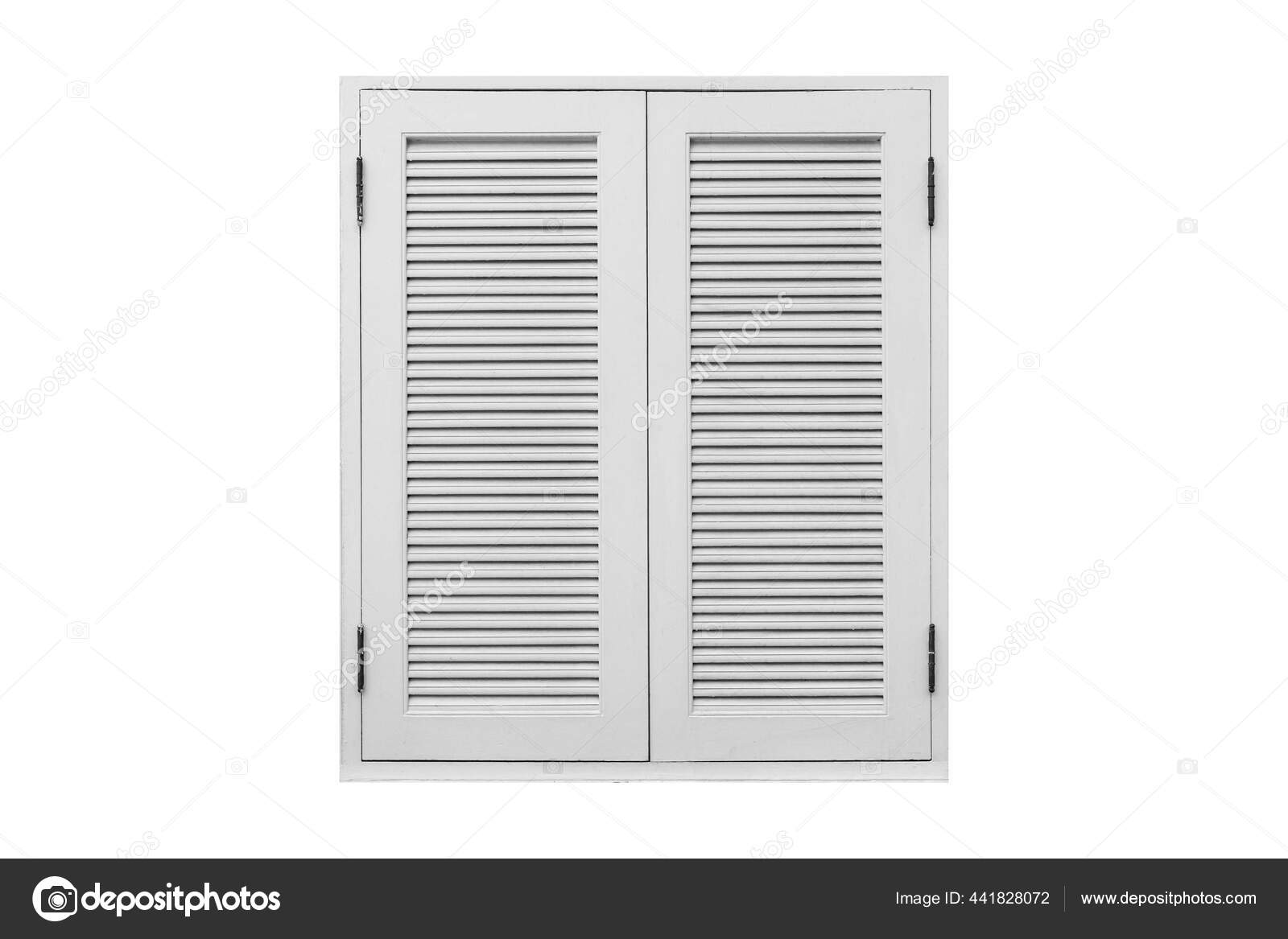 White Wood Shutters Window Frame Isolated White Background Stock Photo ...