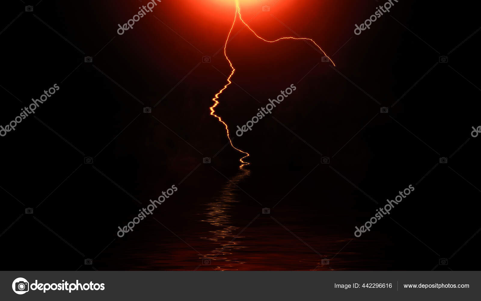 Abstract Realistic Nature Red Lightning Thunder Background Bright ...