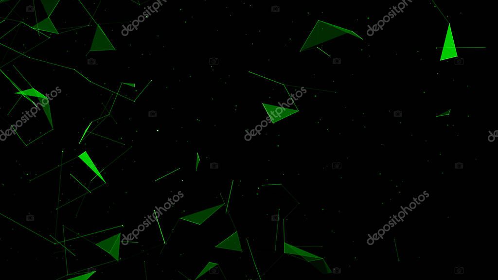 Fondo de efecto de partícula de plexo abstracto borroso verde. Mess ...