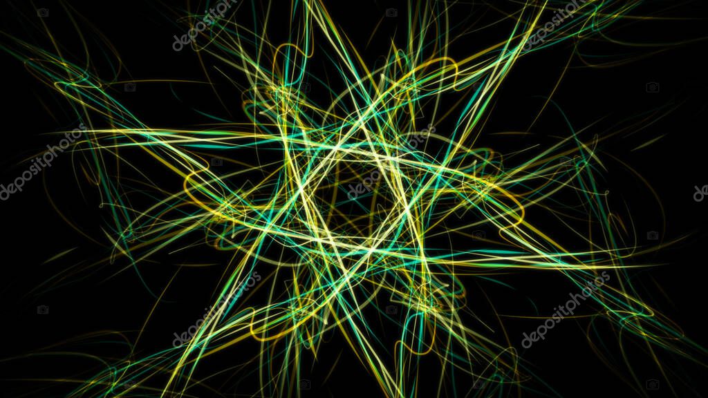 Hermoso fondo abstracto rayos de luz cósmica. Magia neón chispas ...