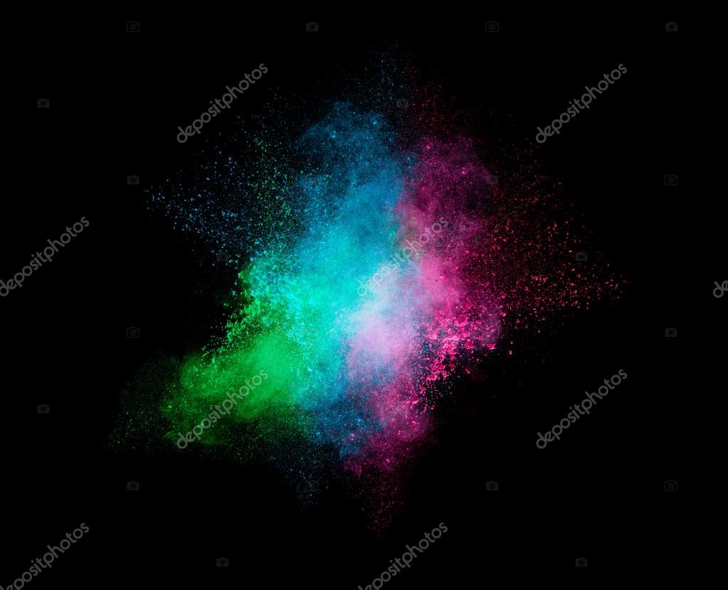 Colorful Dust Particle Explosion Isolated on Black Background — Stock ...