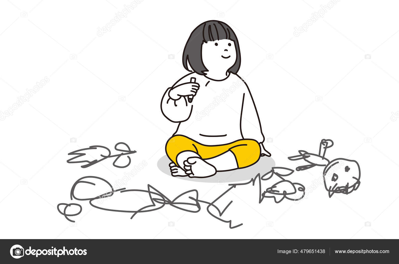 Kids Scribbling Floor Stock Illustration by ©mapo_japan #479651438