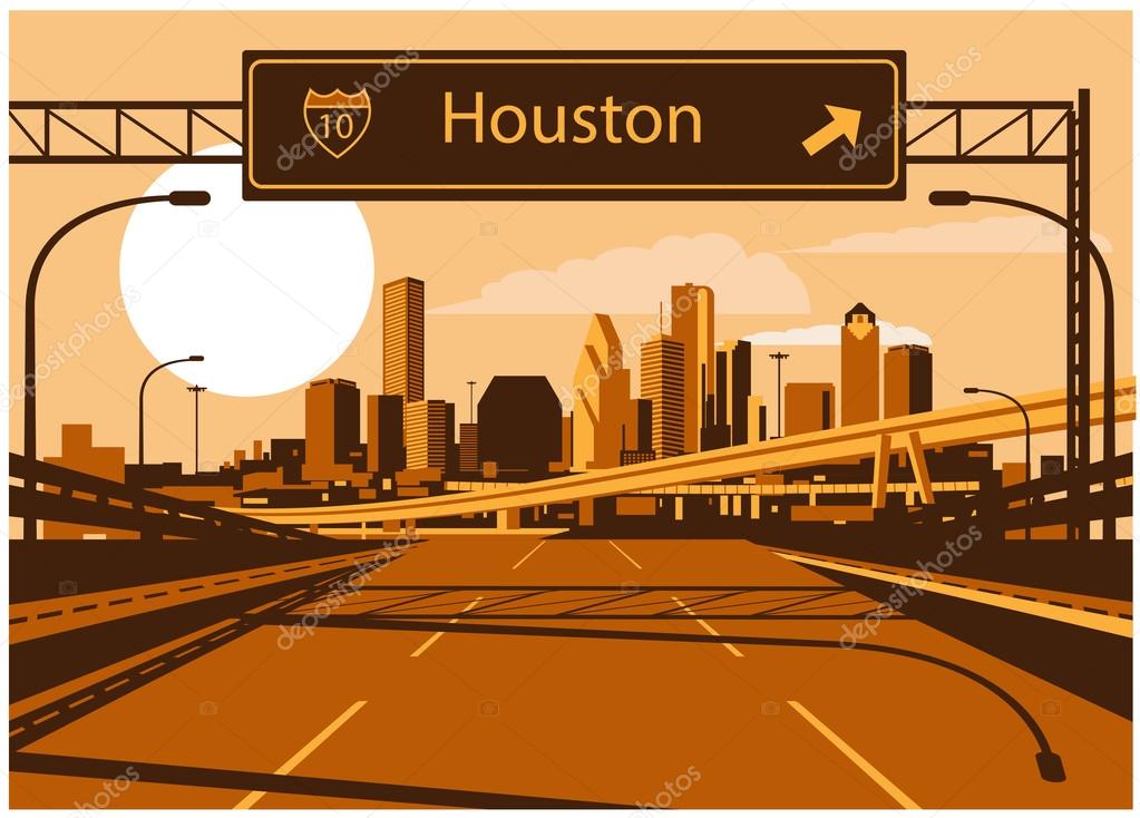 Houston skyline with freeway sign — Stock Vector © mauromod #124529860