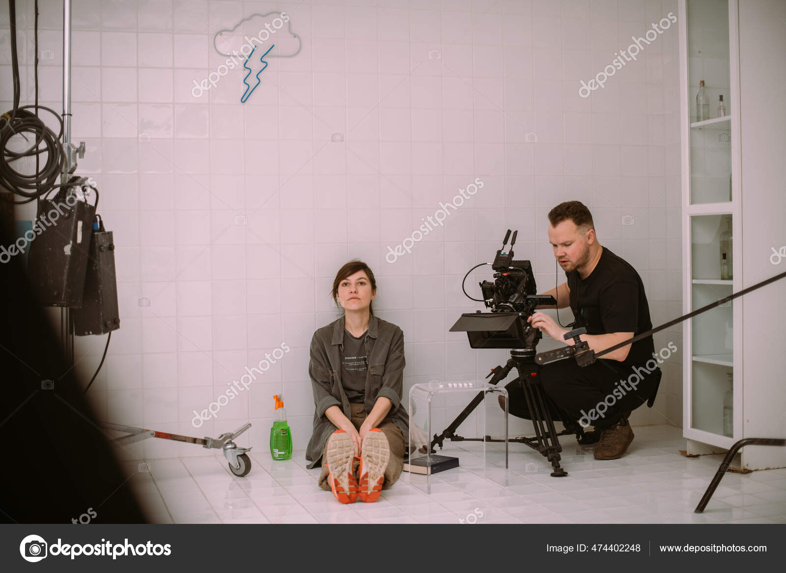 Director Work Set Director Works Group Playback While Filming Movie ...