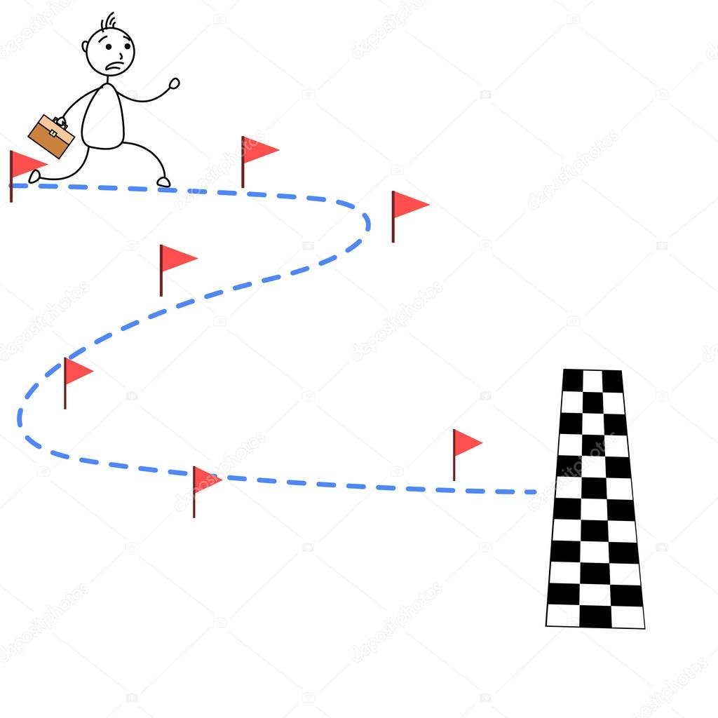 Hombre del palillo de dibujos animados corriendo hacia la meta — Foto ...