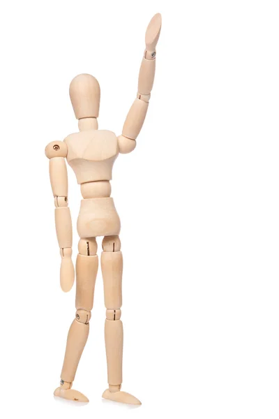 Wooden dummy with raised hand Stock Photo by ©Taigi 12683600