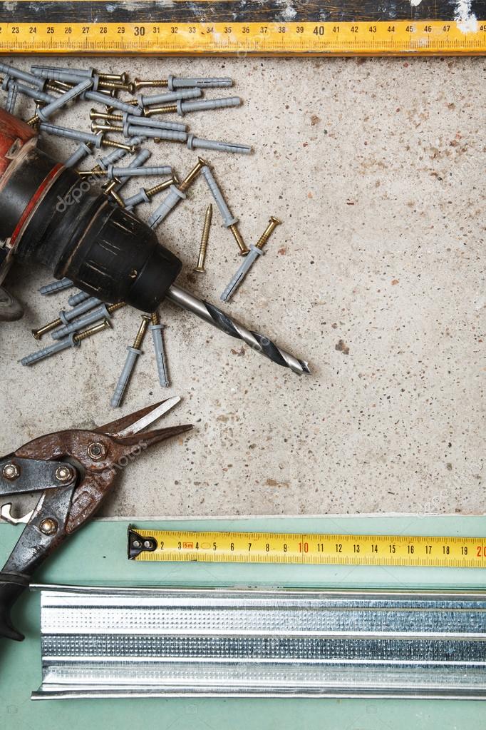 Instruments for build a plasterboard walls Stock Photo by ©AY_PHOTO ...