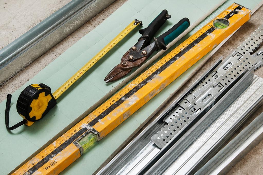 Instruments for build a plasterboard walls Stock Photo by ©AY_PHOTO ...
