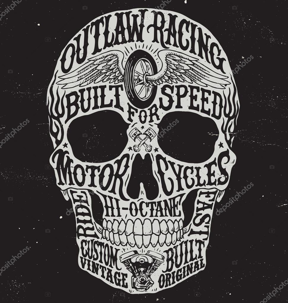 Motorcycle inspired typography skull vector illustration. — Stock ...