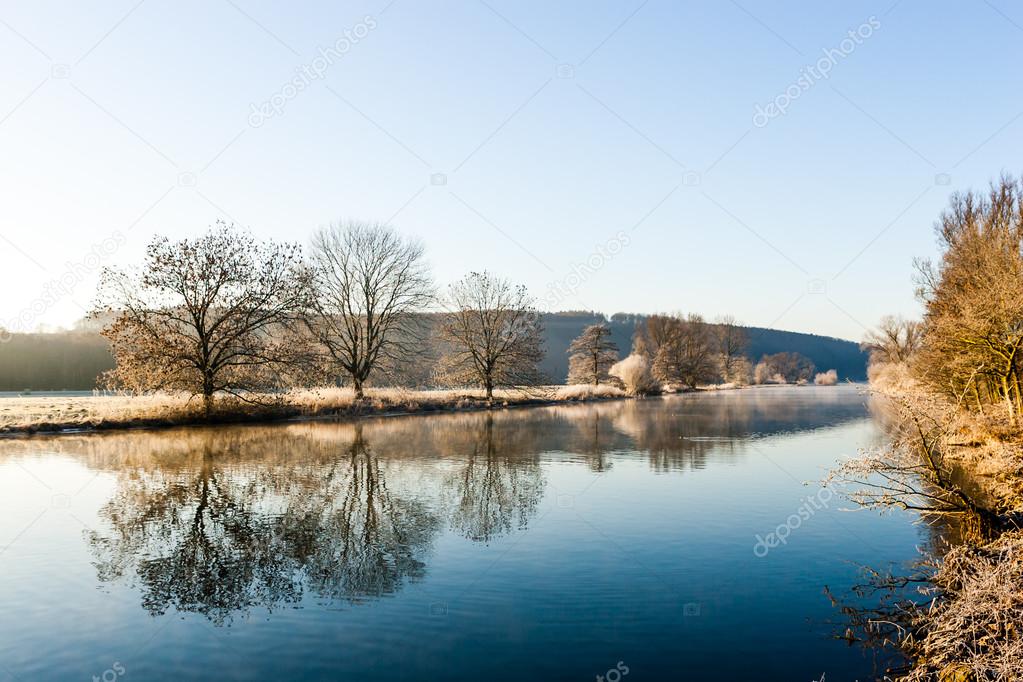 River Ruhr at sunrise, Schwerte Geisecke, Germany — Stock Photo ...