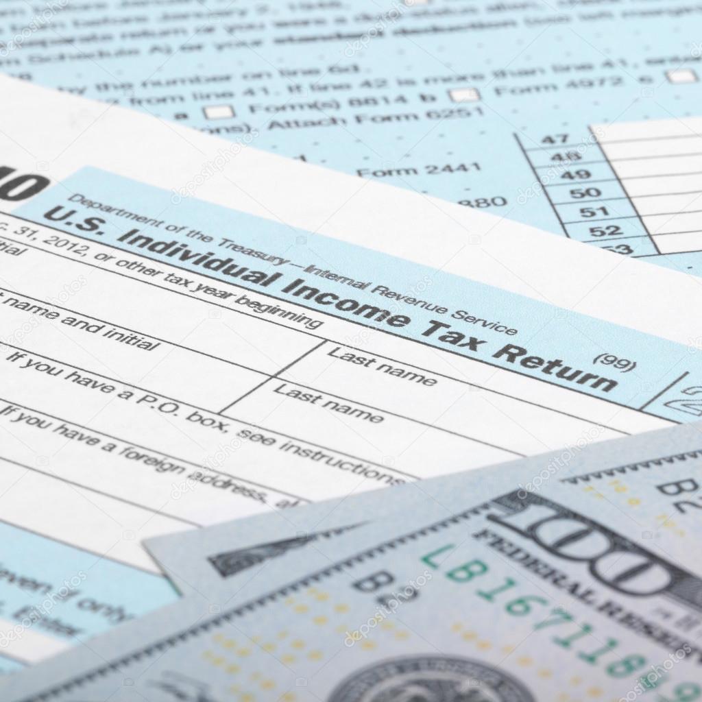 USA Tax Form 1040 with USA dollars bills - 1 to 1 ratio — Stock Photo ...