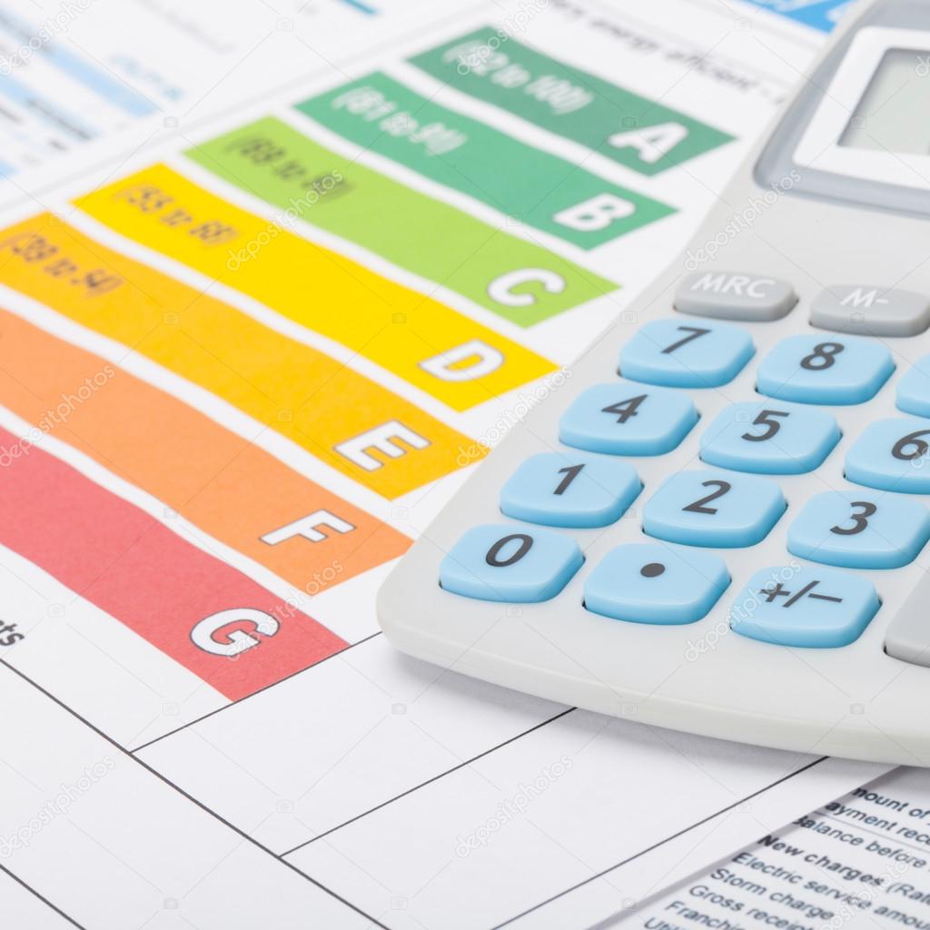 Energy efficiency chart and calculator - close up — Stock Photo ...