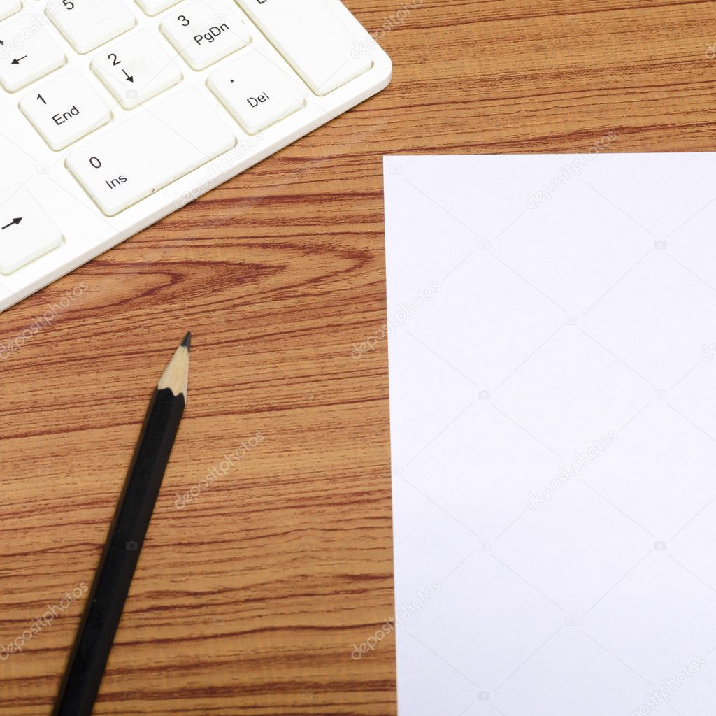 Keyboard computee white paper and black pencil — Stock Photo © ammza12 ...