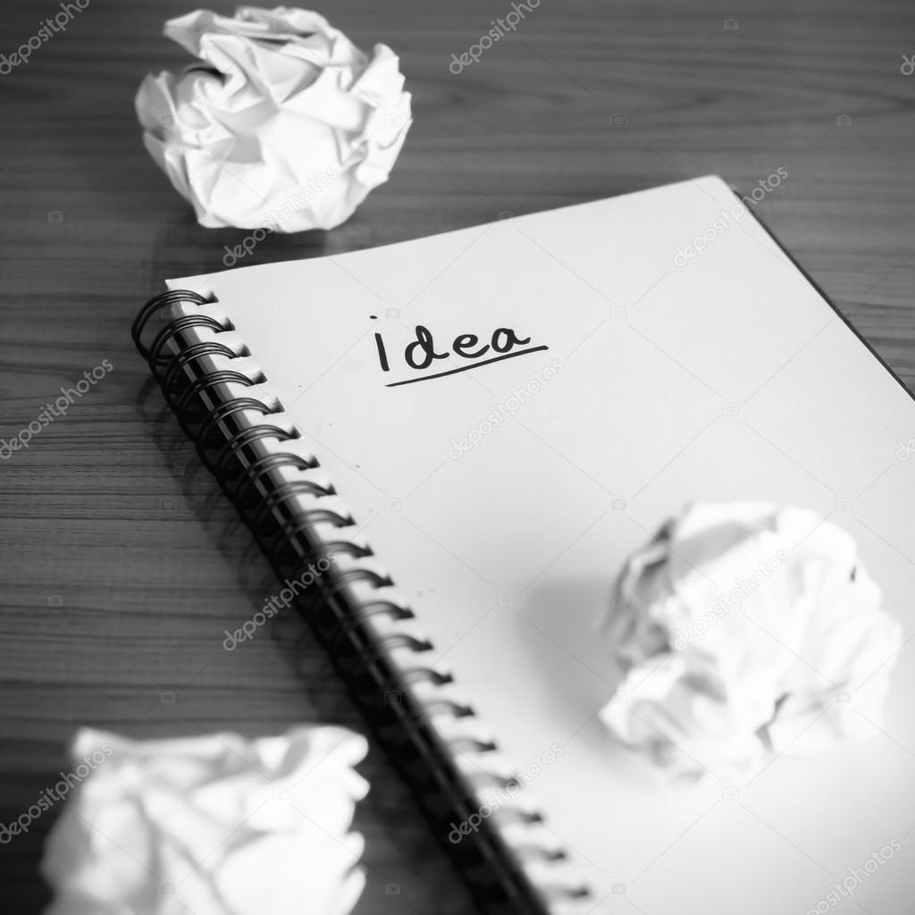 Notebook with crumpled paper black and white color tone style — Stock ...