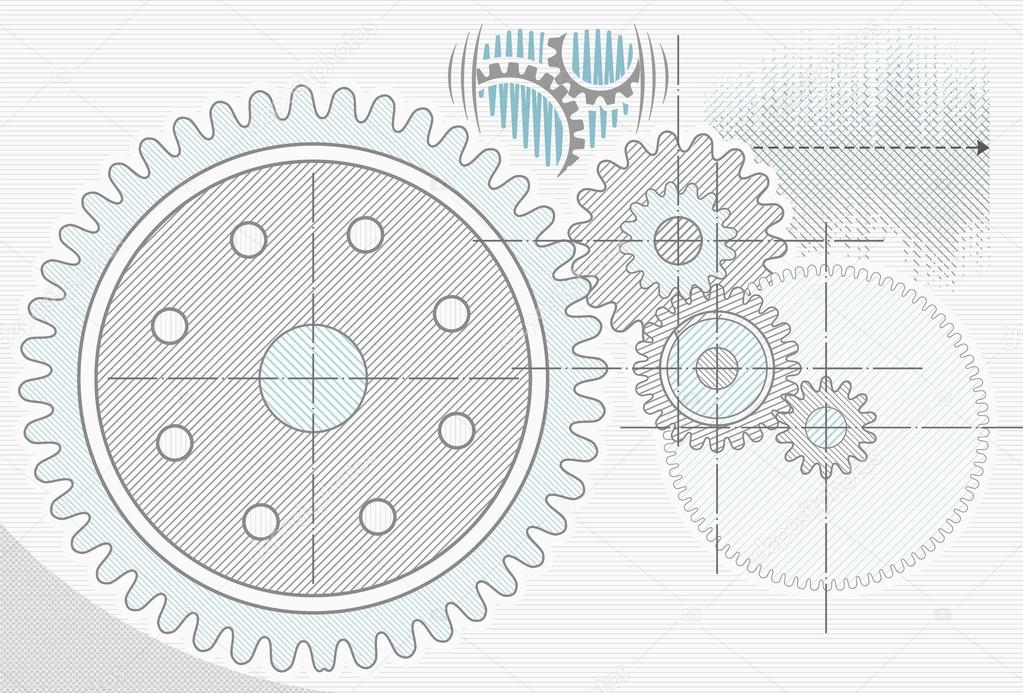 Gear wheels as pencil drawing. Abstract engineering background — Stock ...