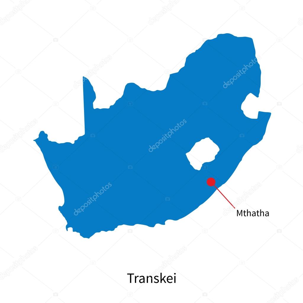 Mapa vectorial detallado de Transkei y ciudad capital Mthatha 2022