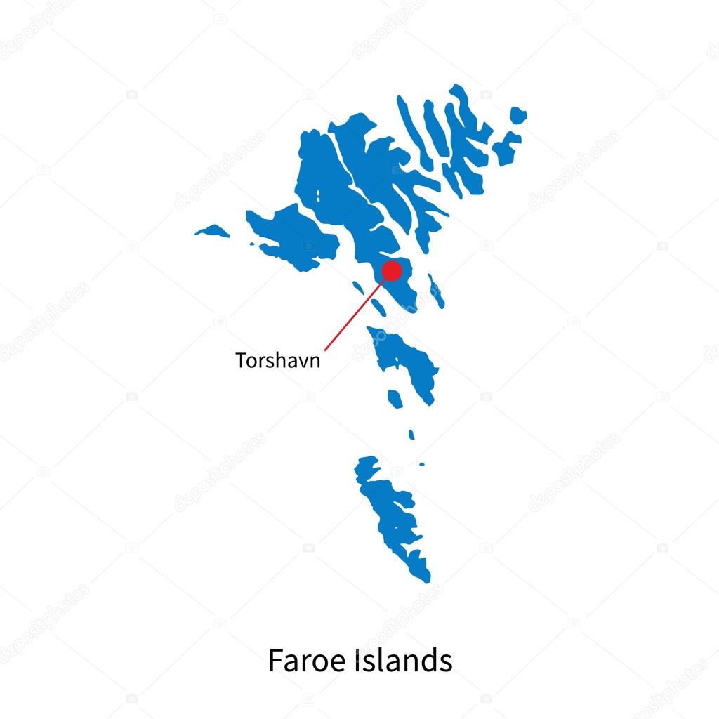 Mapa vectorial detallado de Islas Feroe y capital Torshavn Vector de ...