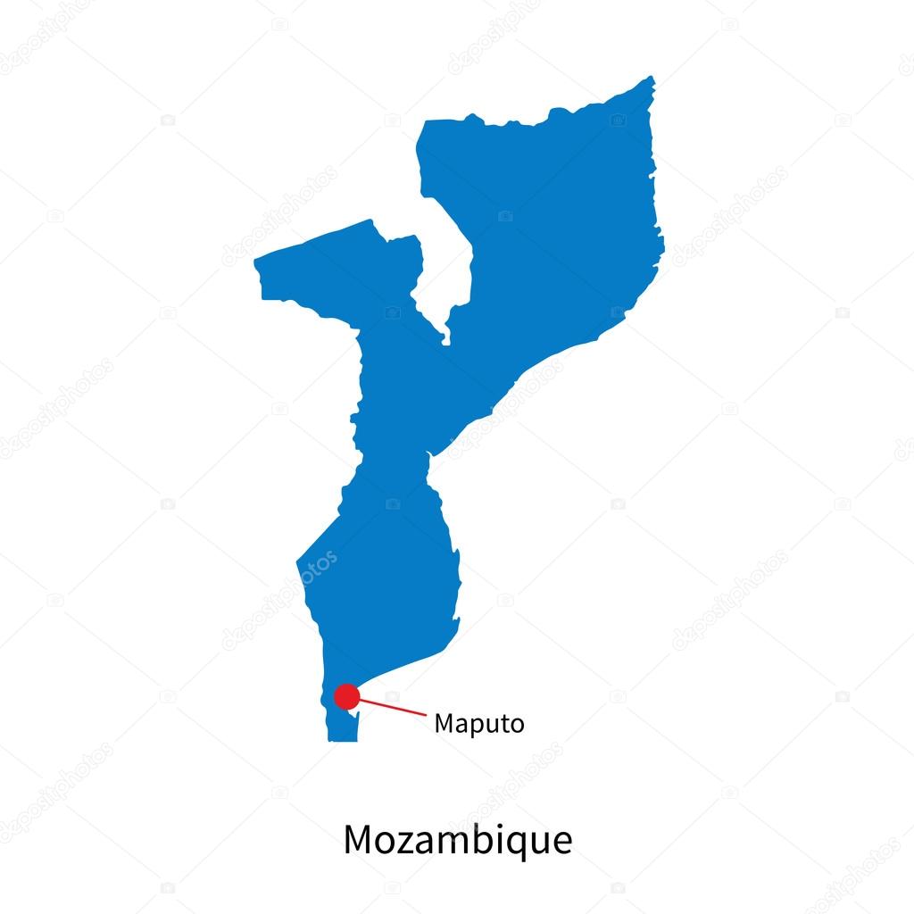 Mapa vetorial detalhado de Moçambique e capital Maputo vetor(es) de ...