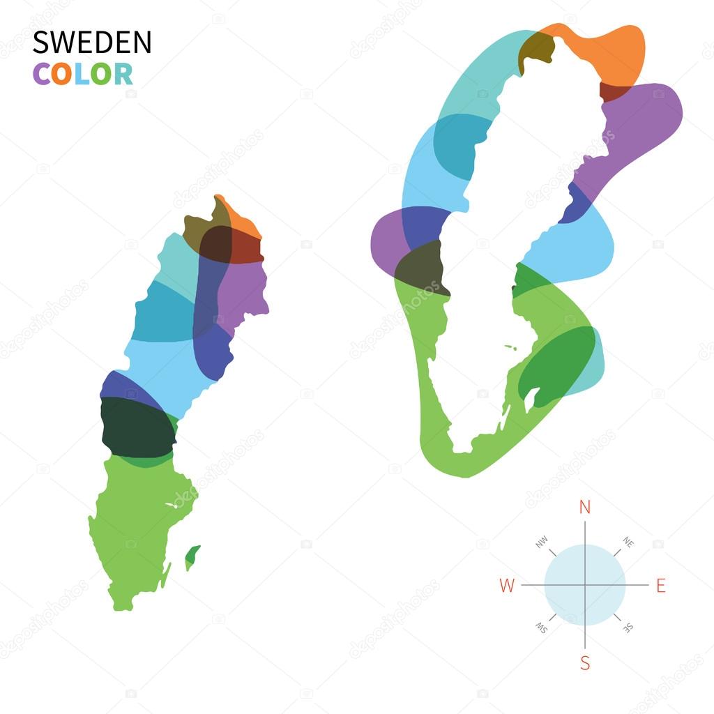 Abstract vector color map of Sweden with transparent paint effect ...