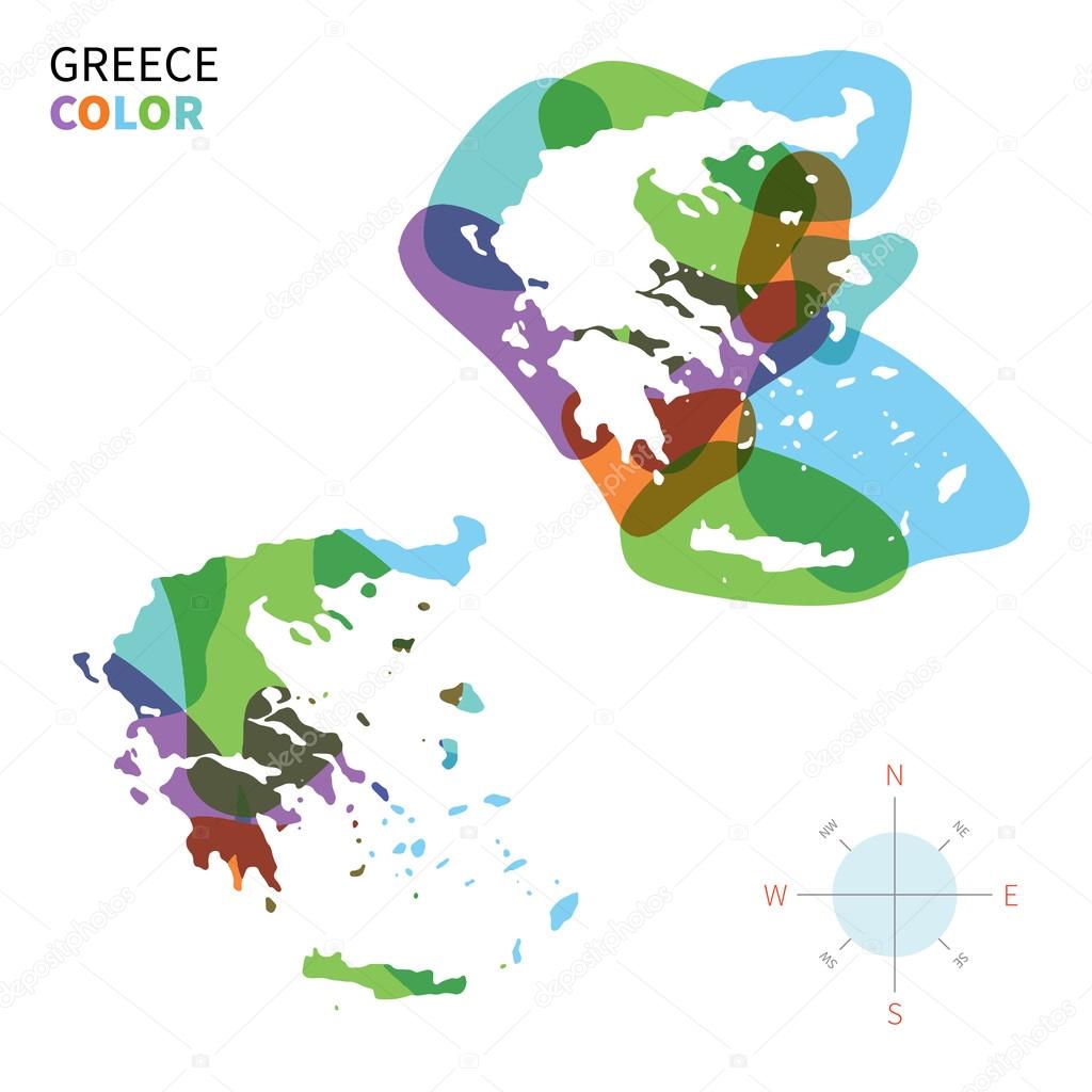 Abstract vector color map of Greece with transparent paint effect ...