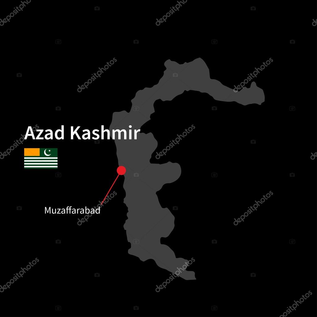 Detalhou mapa de Azad Caxemira e capital Muzaffarabad com bandeira em ...