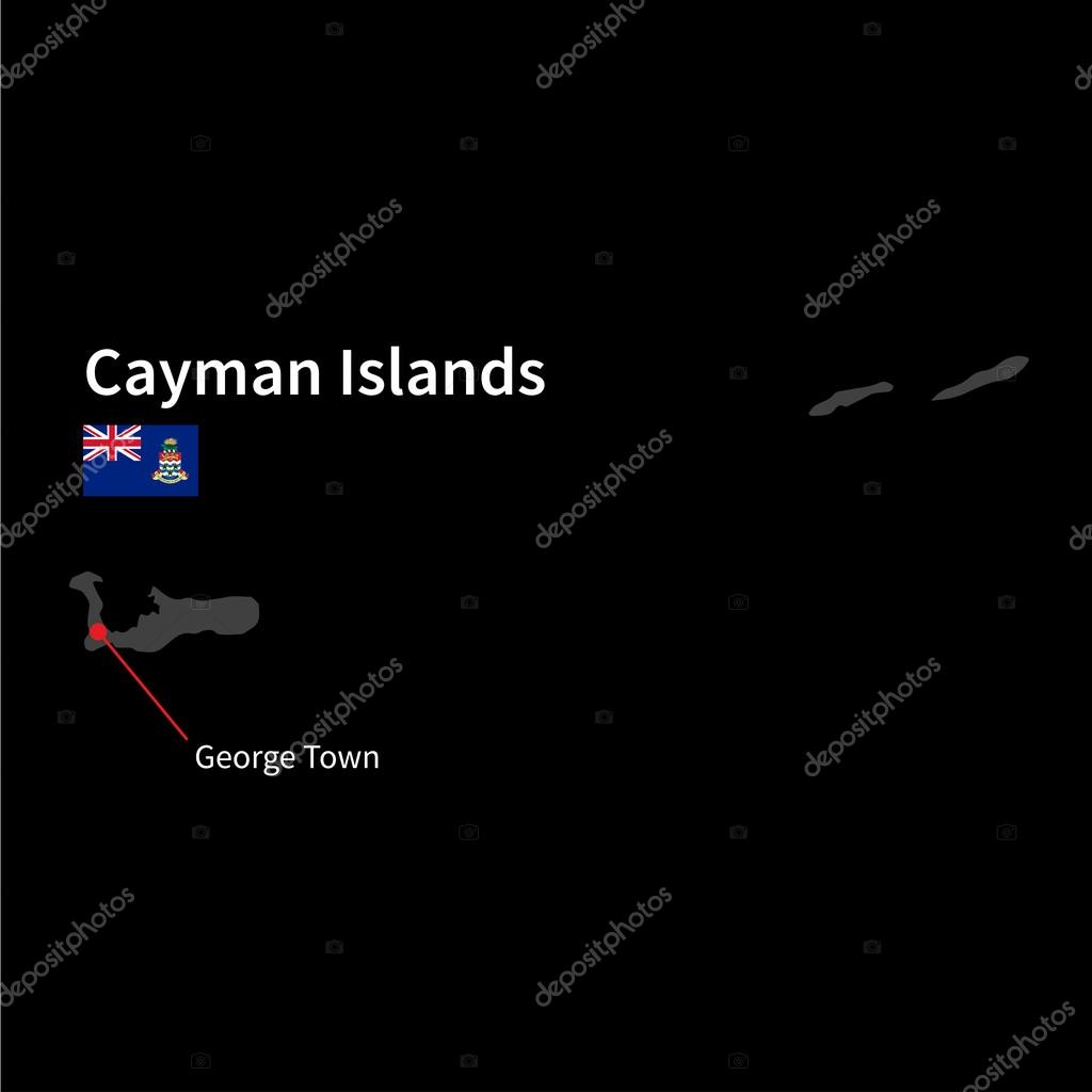 Detailed map of Cayman Islands and capital city George Town with flag ...