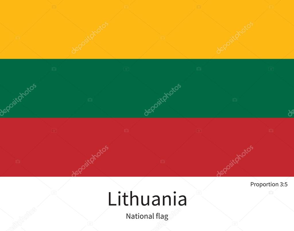 National flag of Lithuania with correct proportions, element, colors ...