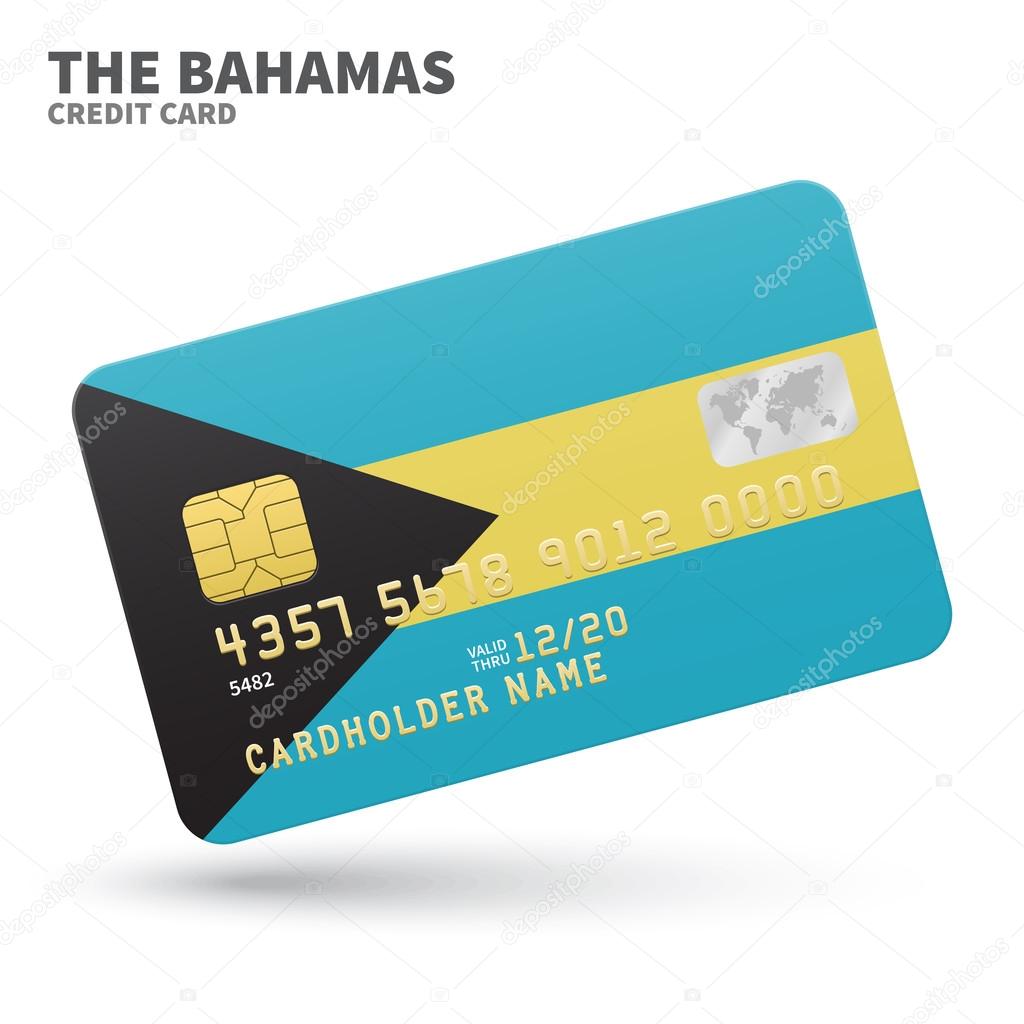 Credit card with Bahamas flag background for bank, presentations and ...