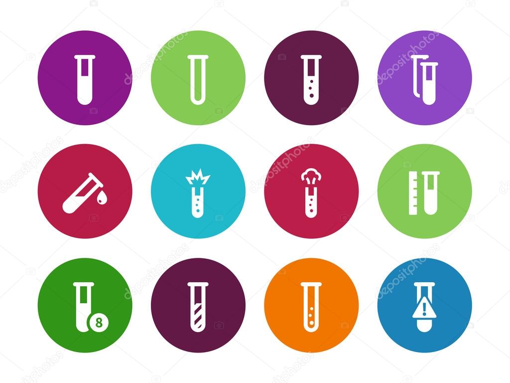 Microbiology equipment test tube circle icons on white background ...